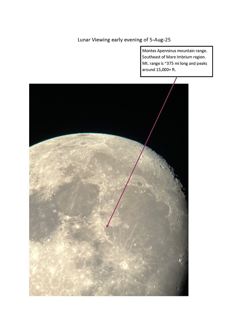 Lunar Mt Range - Montes Apenninus on 5-Aug-25 - Astrophotography ...